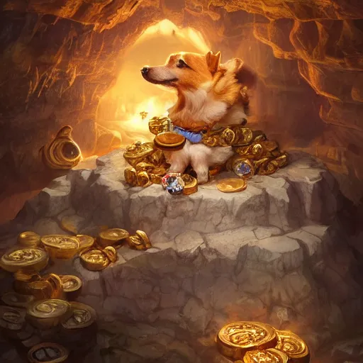 a cave full of golden treasure, many small gold coins, | Stable ...