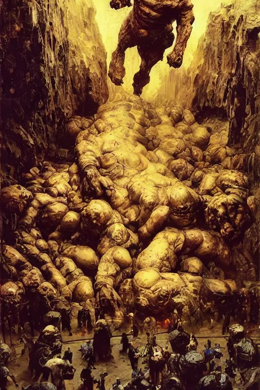 evil priests awake a giant golem, dynamic, painted by | Stable ...