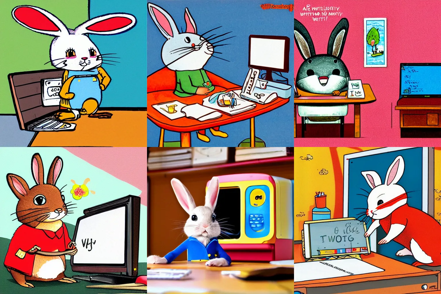 a cute rabbit writing on a desktop, Richard Scarry | Stable Diffusion ...