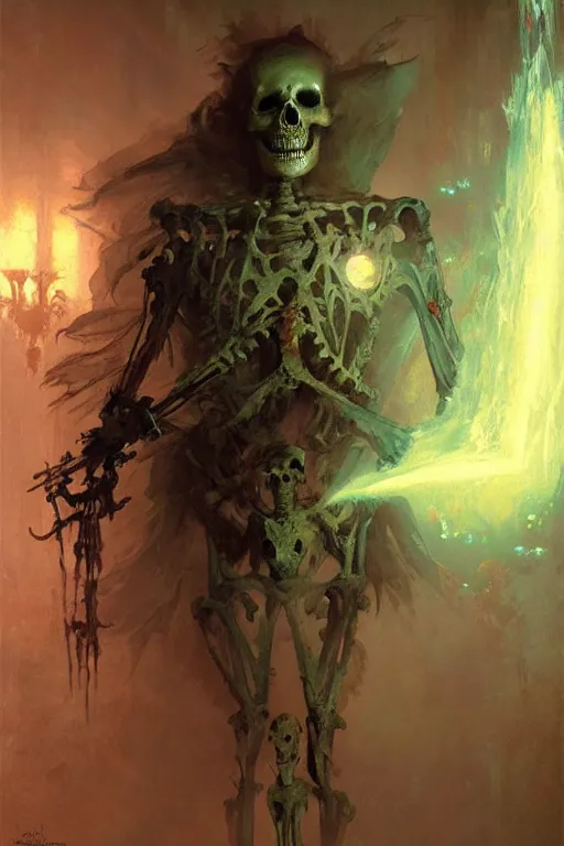 haunted ghost skeleton green energy beams from | Stable Diffusion