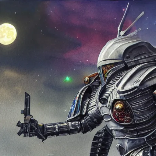 photorealistic watercolor painting of an armored alien | Stable ...