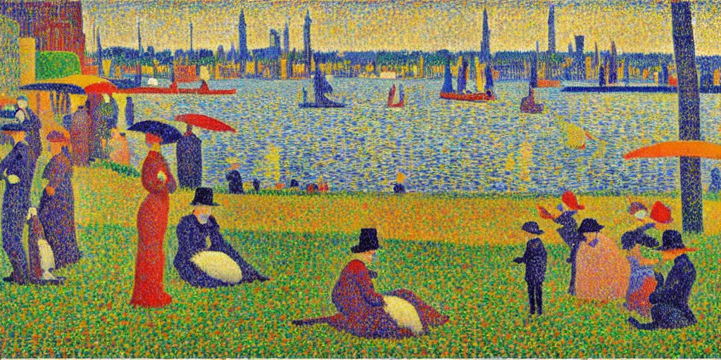 a london landscape in the style of georges seurat and | Stable ...