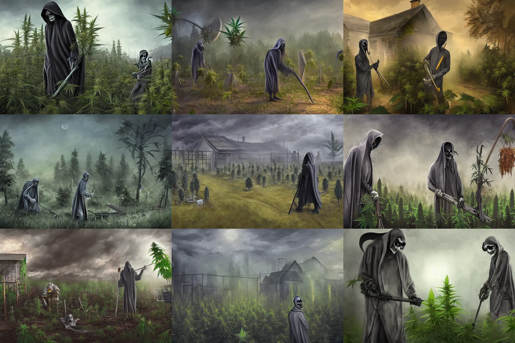 grim reaper working on a cannabis farm, ultra | Stable Diffusion | OpenArt
