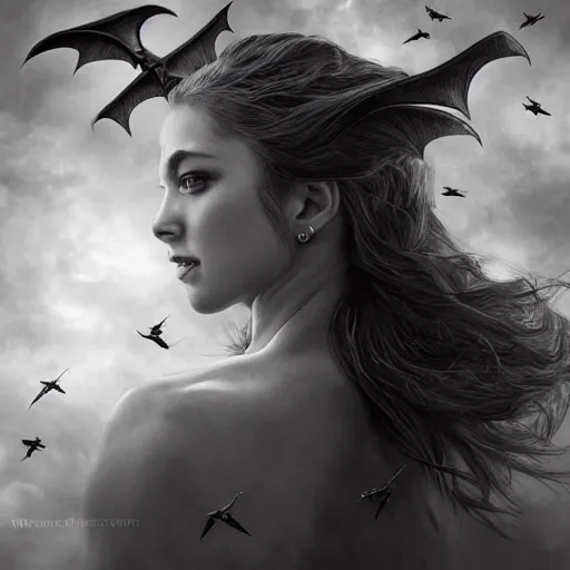 creature with bat wings flies in dark skies, fantasy, | Stable ...