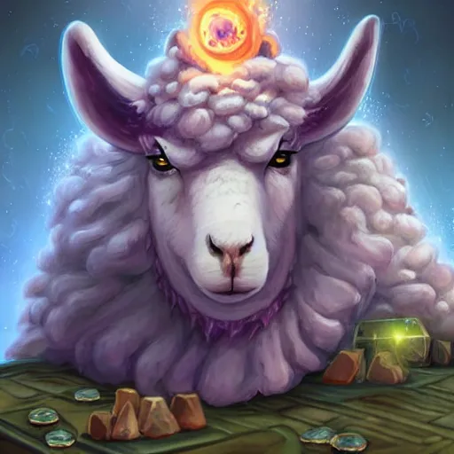 a sheep surrounded by magic smoke, hearthstone art | Stable Diffusion
