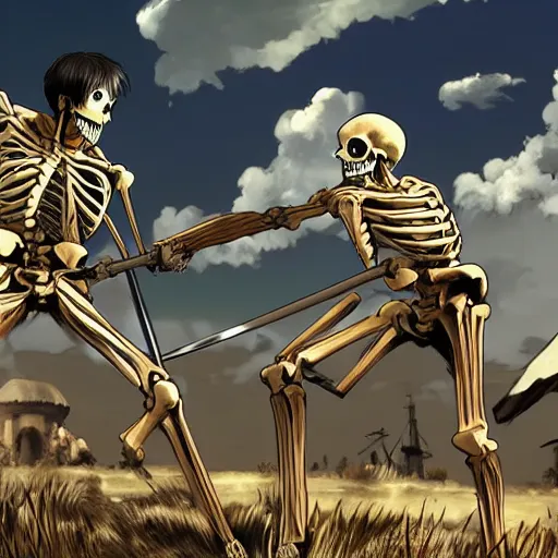 attack on titan skeleton fight highly detailed 4k | Stable Diffusion ...