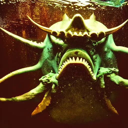 underwater closeup of a satanic sea monster in the | Stable Diffusion