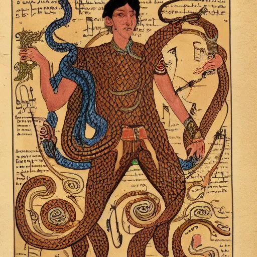 A human bard, lower half of his body is snake, Naga, | Stable Diffusion