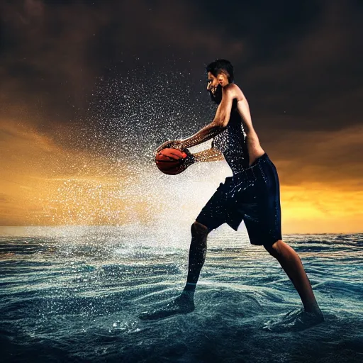 a basketball player emerging from the ocean, water | Stable Diffusion ...