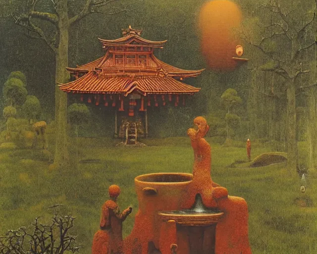 strange pagan japanese garden with a big ancient god | Stable Diffusion ...