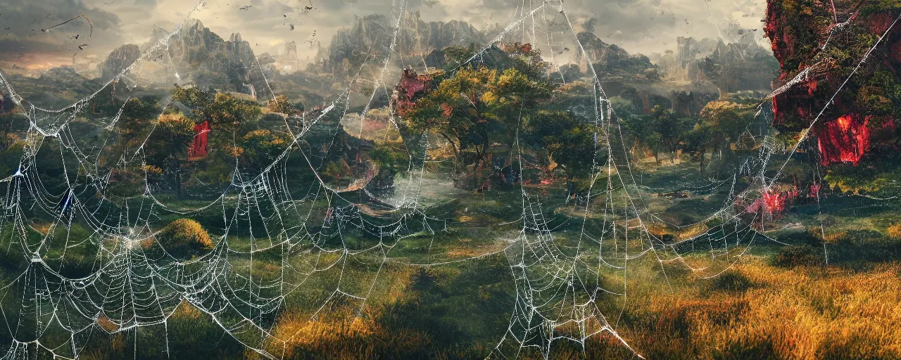 otherwordly landscape covered in spiderweb, [ | Stable Diffusion | OpenArt