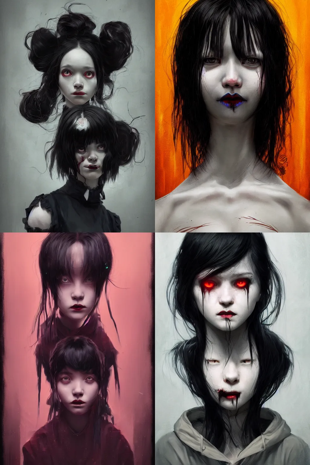 portrait of a creepy horror girl black hair by Tooth | Stable Diffusion ...