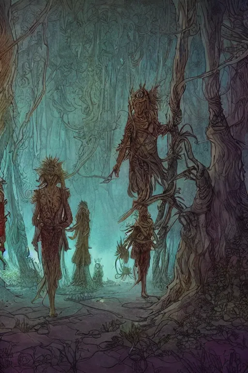 group of treefolk merchant nomads walking through a | Stable Diffusion ...