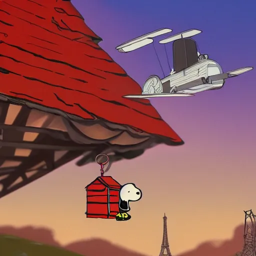 snoopy crashing his doghouse into the eiffel tower | Stable Diffusion ...