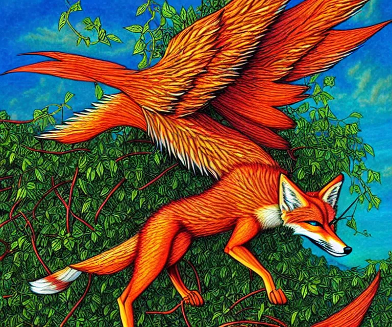 An absurdly-detailed Winged-Fox suspended in thorny | Stable Diffusion ...