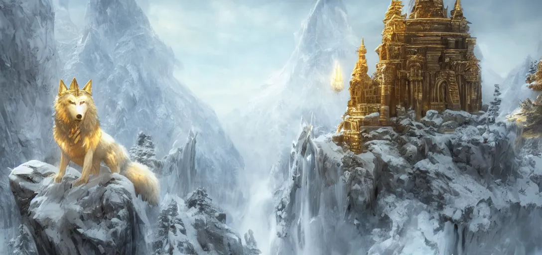 Magic white spirit wolf watches from a cliff the Snowy | Stable ...