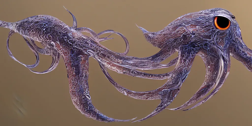 squid, stylized, bioluminescent orbs, glowing eye, | Stable Diffusion