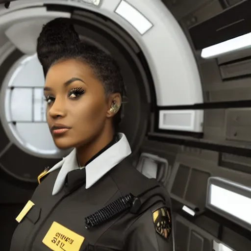 a futuristic female security guard with brown skin and | Stable Diffusion