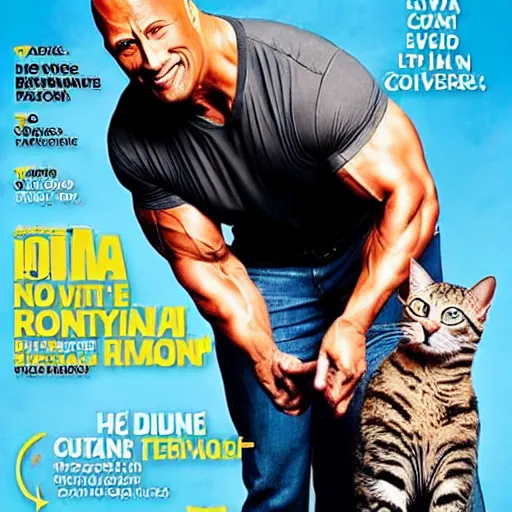 dwayne johnson petting a cat, cover of national | Stable Diffusion ...