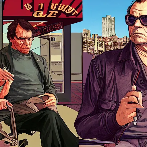 Gilles Deleuze and Félix Guattari in GTA V, Cover art | Stable Diffusion