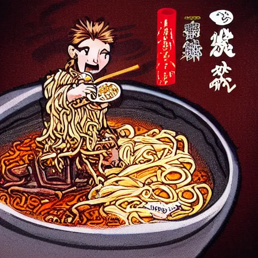 dungeon and dragon character, eating ramen noodles | Stable Diffusion ...