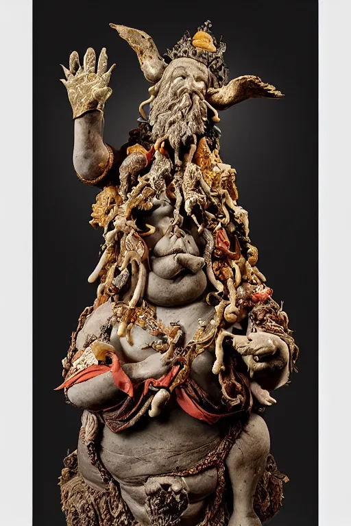 carved rock statue of matte fat god with wild pig | Stable Diffusion
