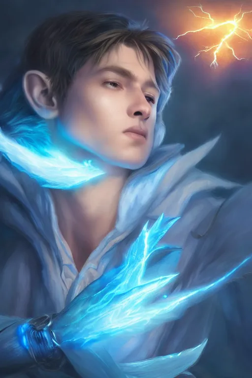 legendary fairy prince casting a lightning spell, blue | Stable ...