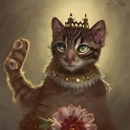 A heraldic queen kitty cat with big cute eyes and a | Stable Diffusion ...