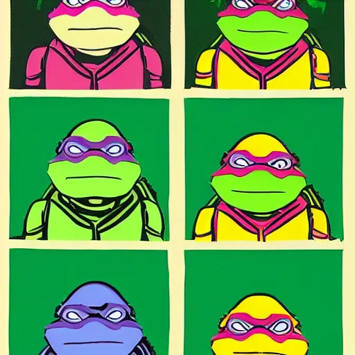 teenage mutant ninja turtles by Andy Warhol in pop art | Stable Diffusion