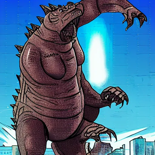 shaquille o'neal tackling godzilla, cartoon digital art | Stable ...