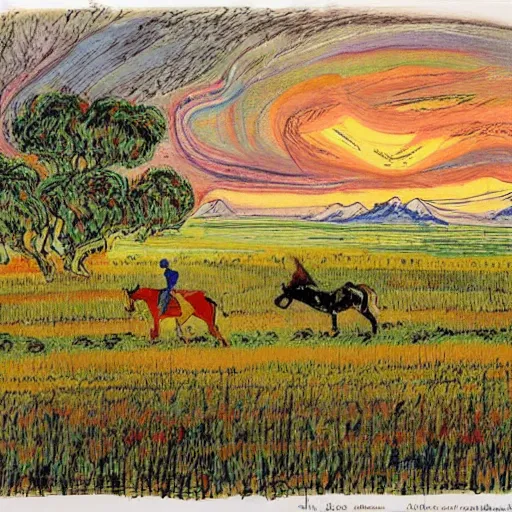 in intricate drawing of a beautiful prairie landscape | Stable ...