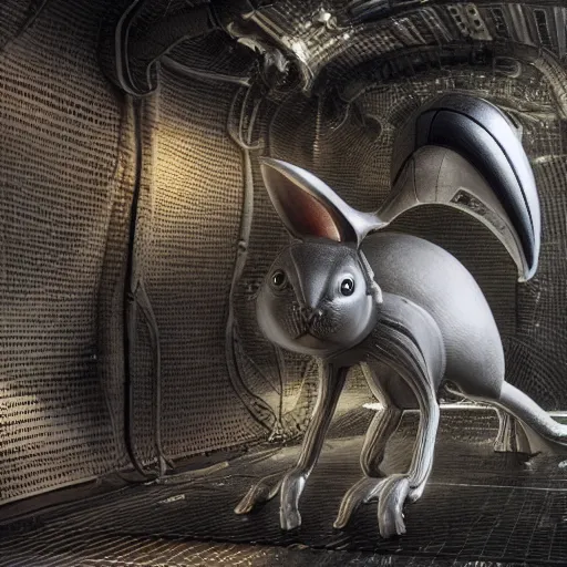 alien rabbit in the space by HR giger, octane render, | Stable Diffusion