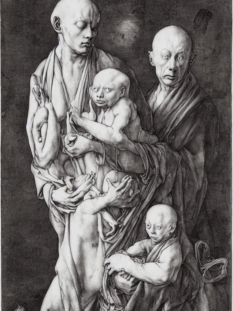 Portrait of strange, intense albino, blue-eyed man, | Stable Diffusion