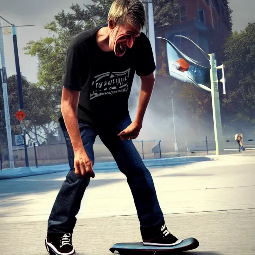 tony hawk crying, his legs end at the knee, | Stable Diffusion | OpenArt