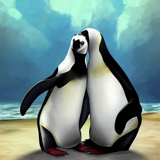 a penguin fighting a polar bear drawn by artgerm | Stable Diffusion