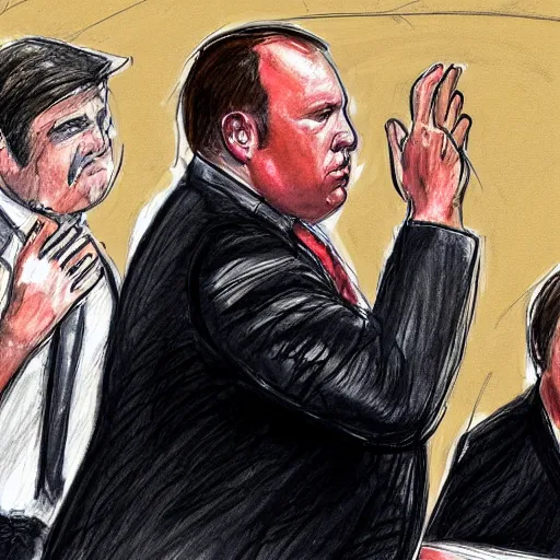 alex jones courtroom sketch court trial, interrupted | Stable Diffusion ...