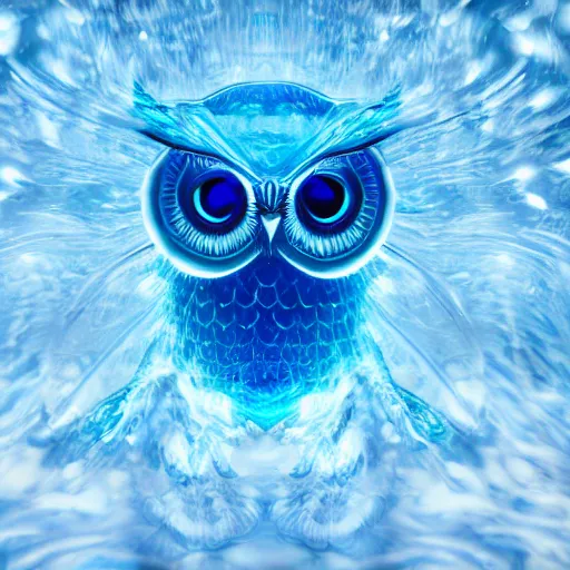 blue transparent owl, half body, the spirit of water, | Stable Diffusion