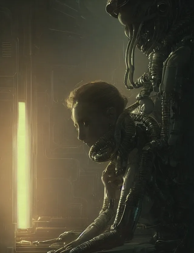 a young woman studying from alien isolation concept | Stable Diffusion ...