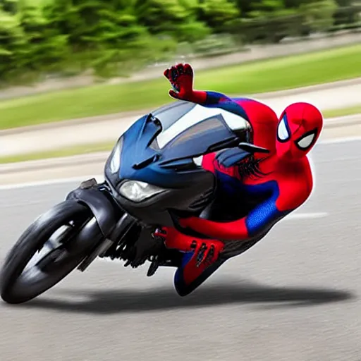 spider-man riding motorcycle wearing shoei helmet | Stable Diffusion ...
