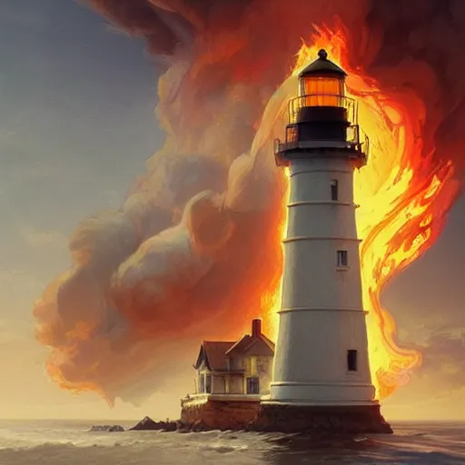 ultra realistic illustration, a lighthouse on fire in | Stable Diffusion