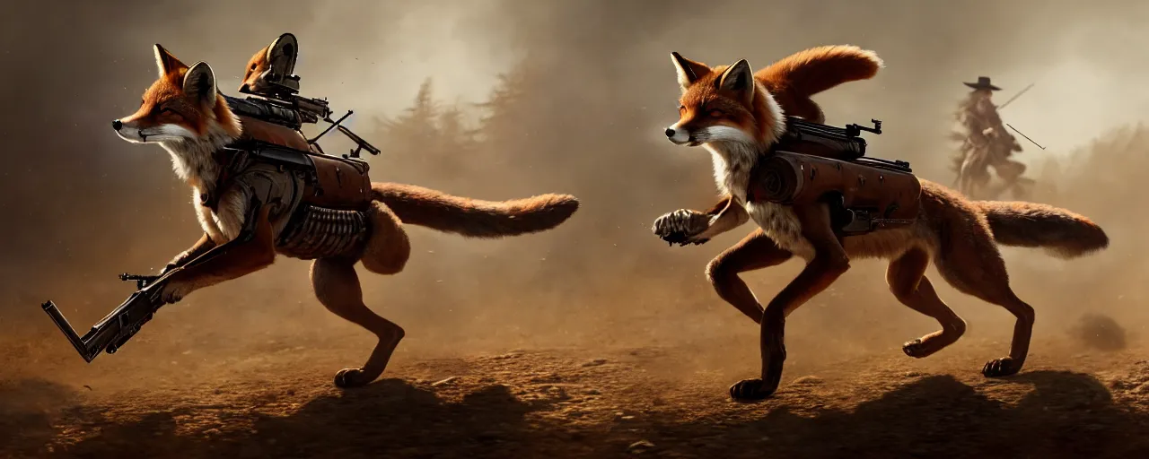 epic action art of an anthropomorphic fox running and | Stable ...