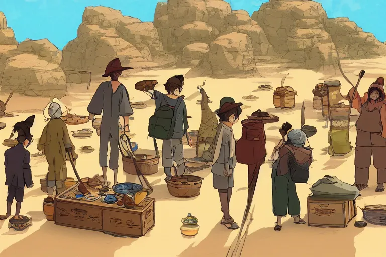 cell shaded key visual of a group of cat merchants in | Stable ...