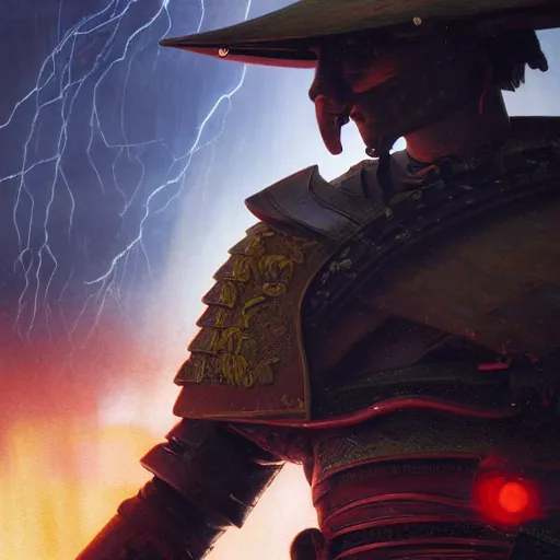UHD closeup of a Samurai in a martian lightning storm, | Stable Diffusion