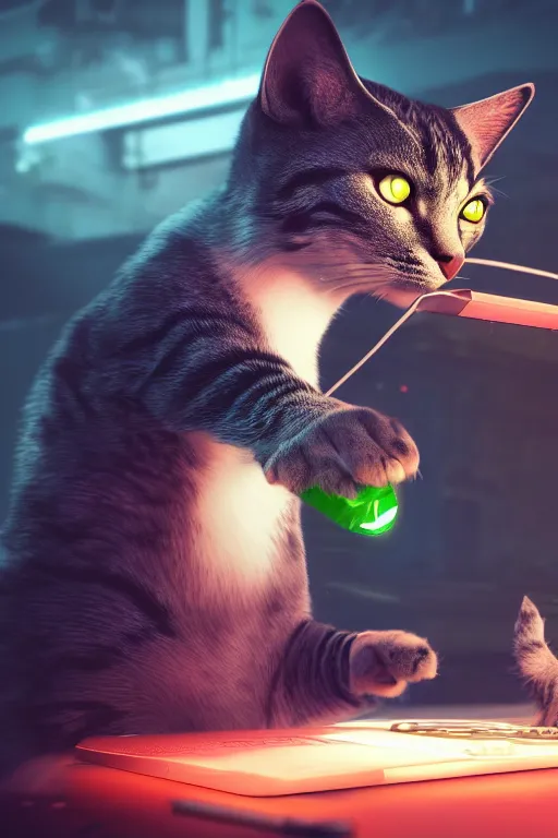 cat eating a computer mouse. cinematic, cyberpunk, | Stable Diffusion ...
