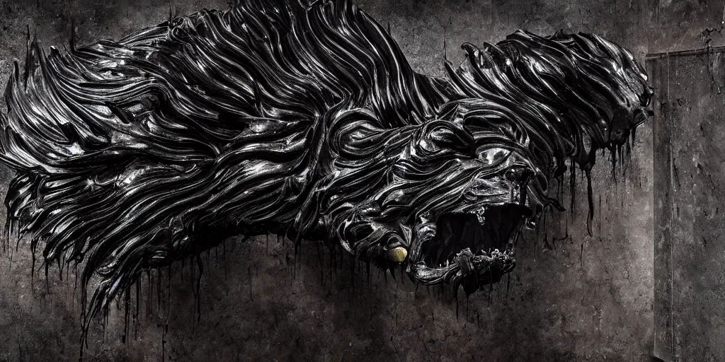 the black lioness made of tar, dripping tar, drooling | Stable ...