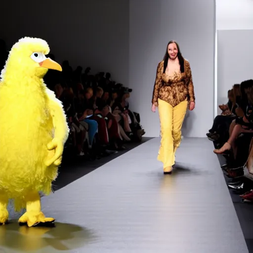 big bird walking the runway at Paris Fashion Week | Stable Diffusion