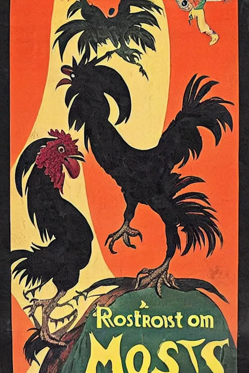 black rooster monster vintage kids horror movie poster | Stable ...