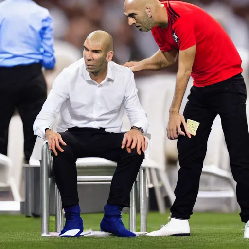 zinedine zidane sitting on the pitch at the santiago | Stable Diffusion ...