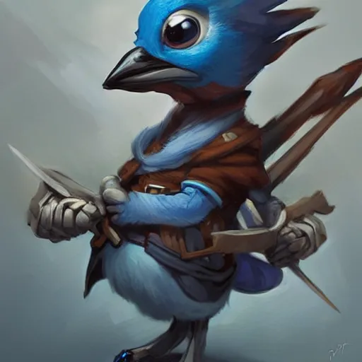 cute little anthropomorphic battle - ready blue jay, | Stable Diffusion