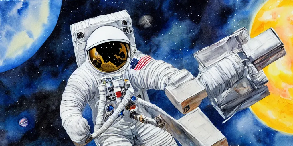 water colour painting of astronaut in space, highly | Stable Diffusion ...